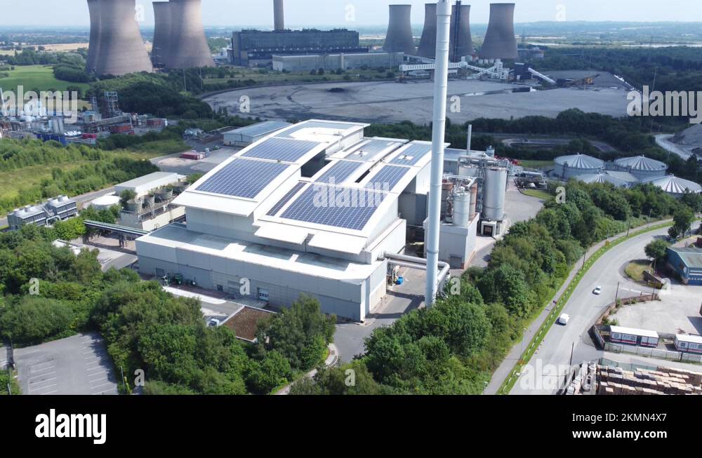 Clean solar rooftop installation on modern office building aerial view ...