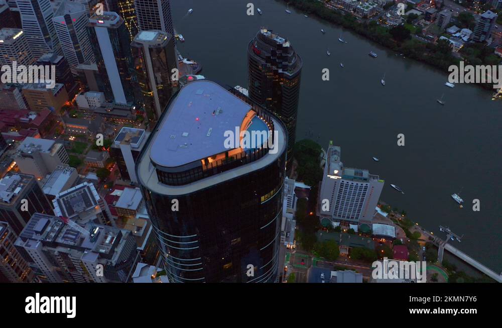 Swimming Pool On The Rooftop Of Arise Brisbane Skytower At Sunset In ...