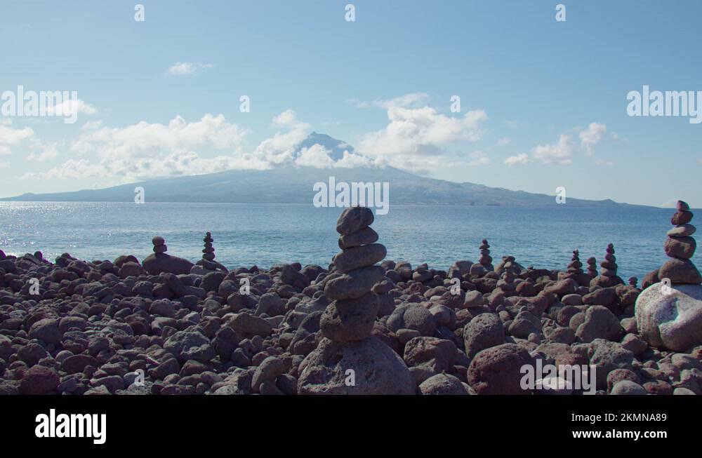 Pico Mountain view near the sea from San Jorge Island located in the ...