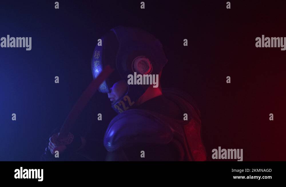 Cyberpunk future concept. Bionic cyborg police officer with short ...