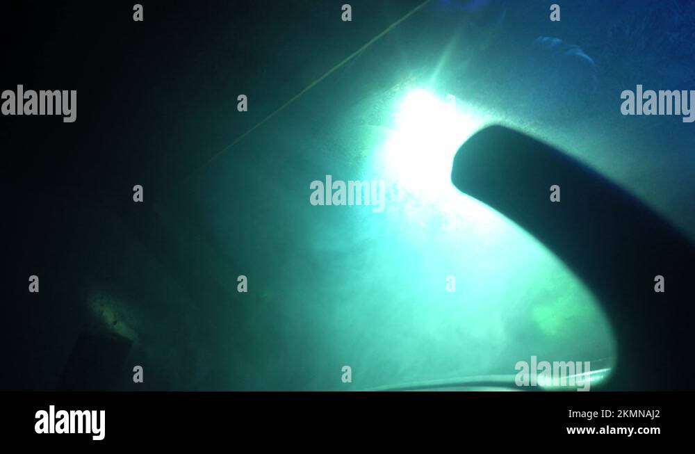 Cyberpunk future. Police officer halfman bionic cyborg shines ...