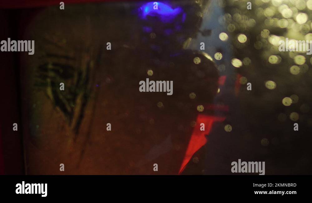 Cyberpunk future. Police officer halfman bionic cyborg shines ...