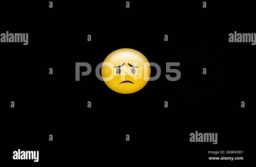 Digital animation of sad face emojis and circle shape against black ...