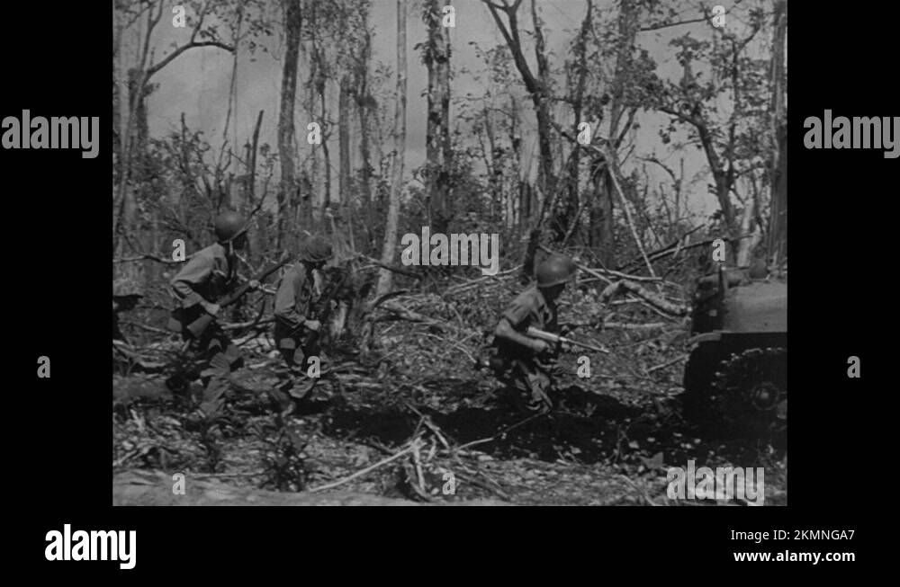 1940s: American and Japanese soldiers exchange artillery and small arms ...