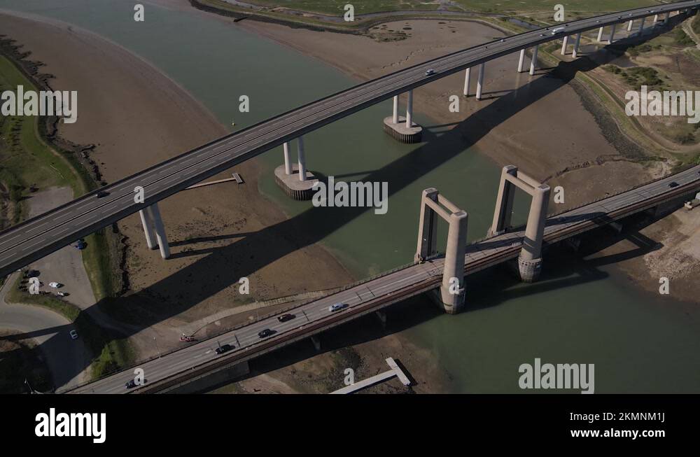 Vehicles Driving At The Kingsferry Bridge And Sheppy Crossing Across ...