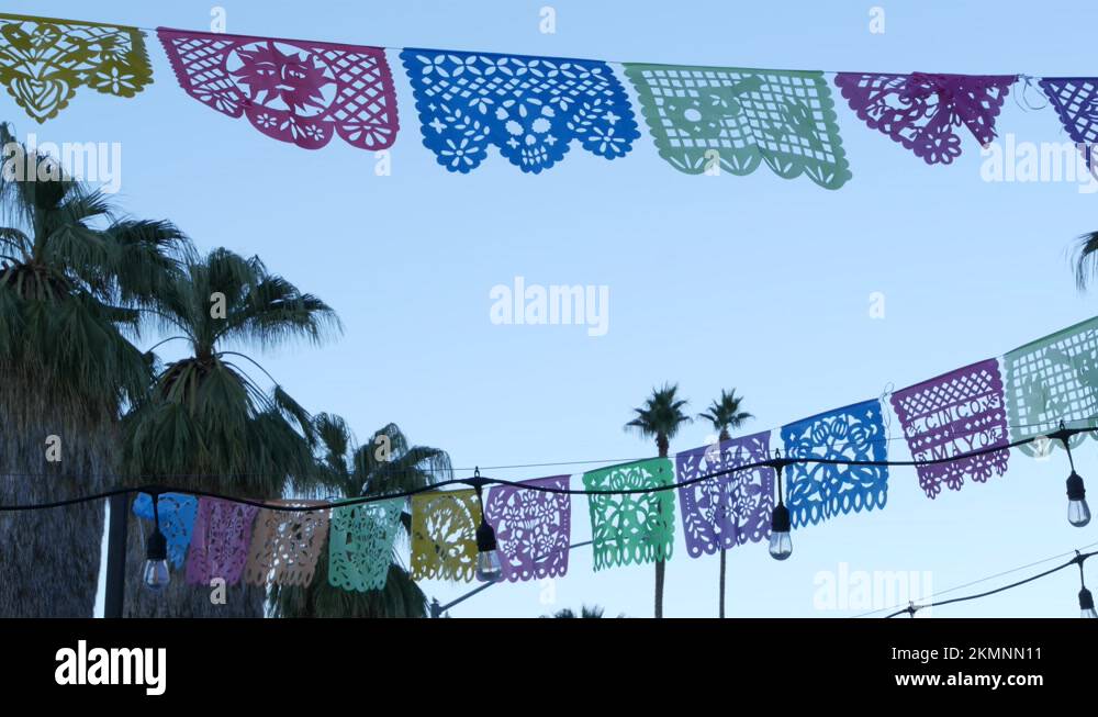 Mexican perforated papel picado banner, festival flags, paper tissue ...