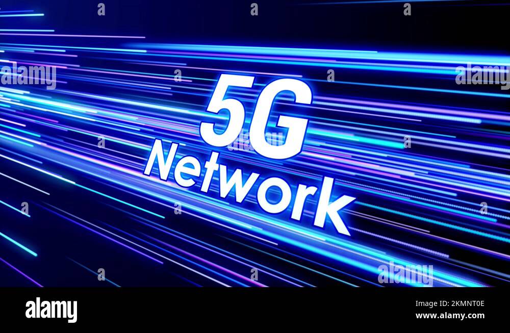 5G Network Text Reveal Perspective On Blue Futuristic Light Streaks ...