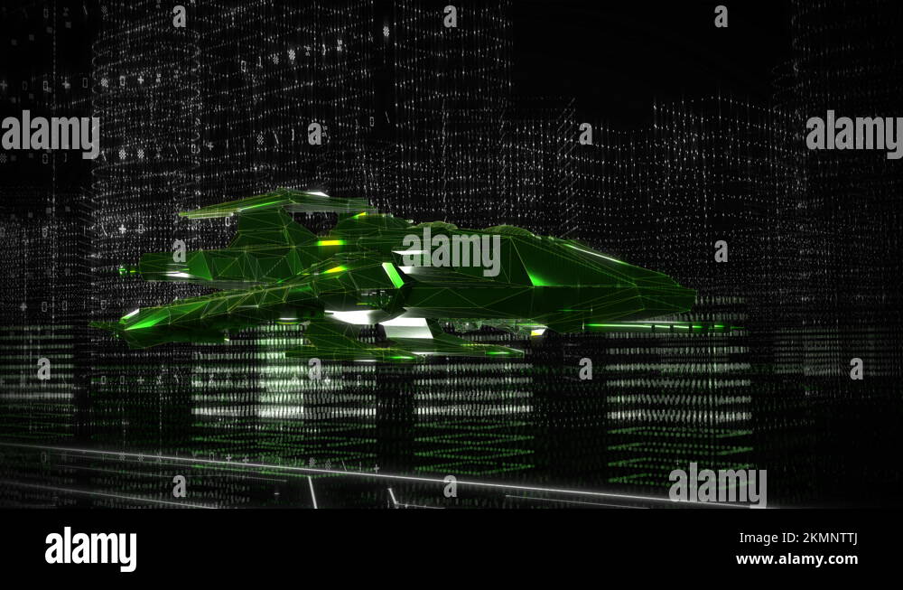 Digital Futuristic Battle Starship Design Flying Through Coded Cyber ...