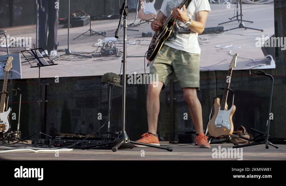 Concert of a group of musicians on the street stage Stock Video Footage ...
