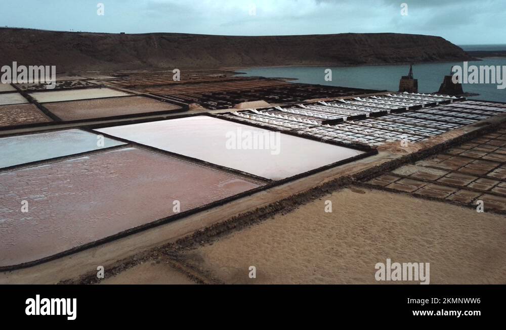 Salt Production Flats At The Waterfront Of A Blue Lagoon In Las Salinas ...