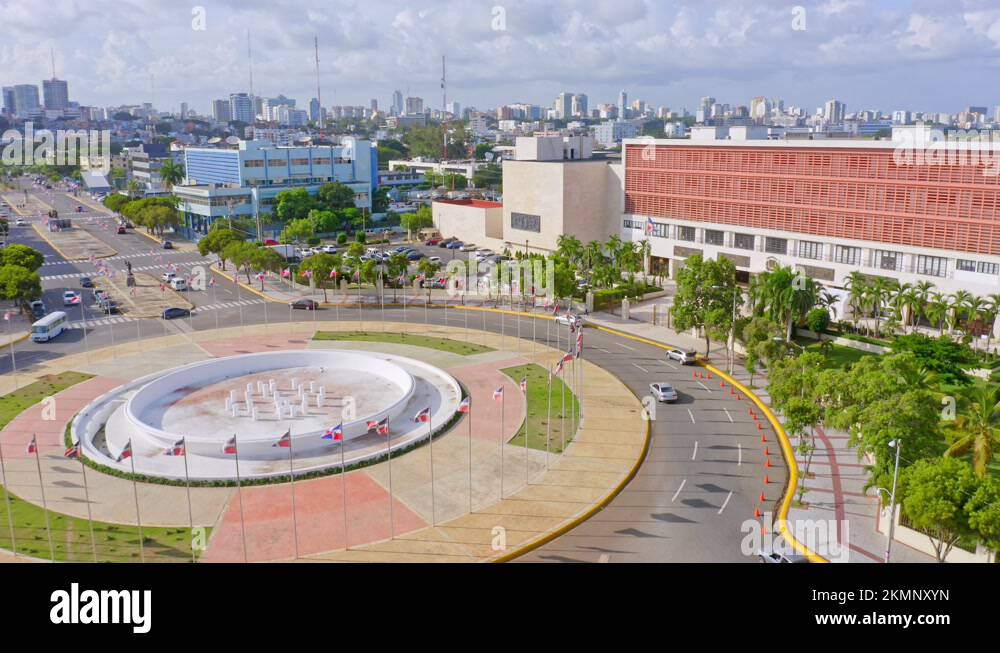 Roundabout with flags at Congress of the Dominican Republic, Jimenez ...