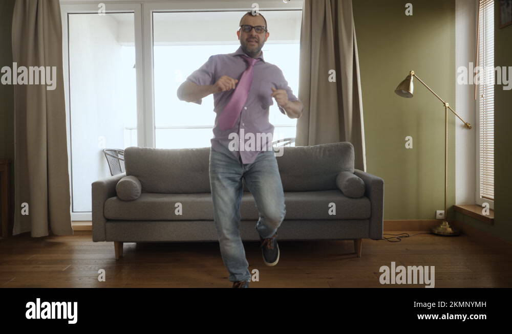 Man Dancing at Home Living Room, Fun Celebrating Funny Viral Dance ...