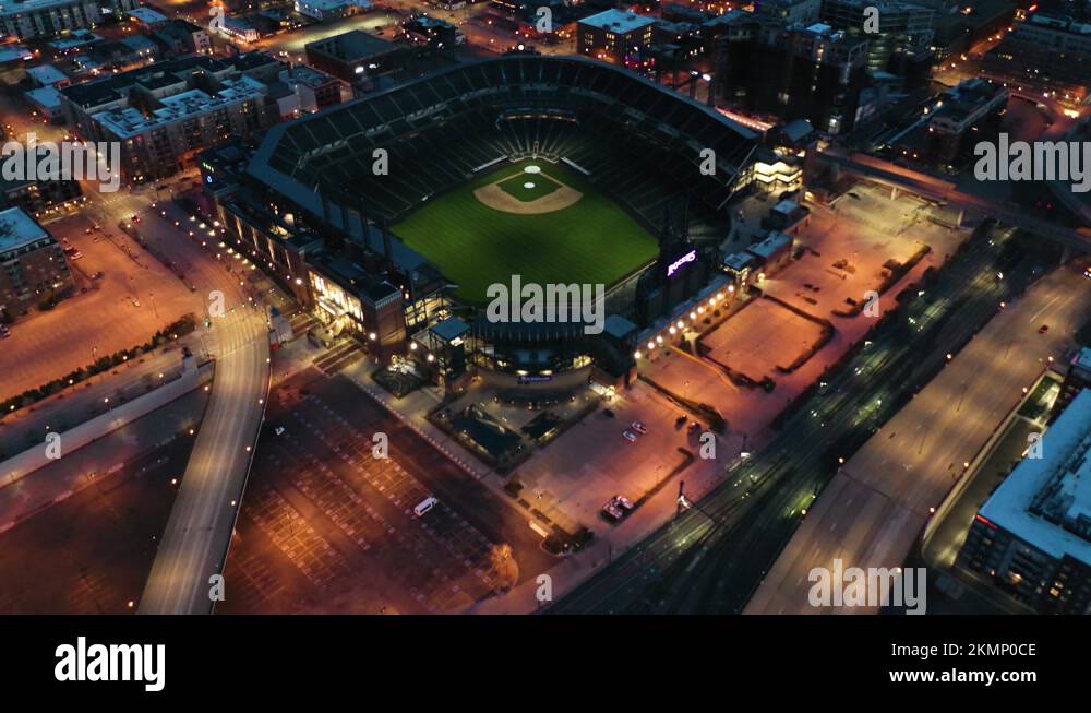 Coors Field Baseball Stadium at Night and Downtown Denver Skyline ...