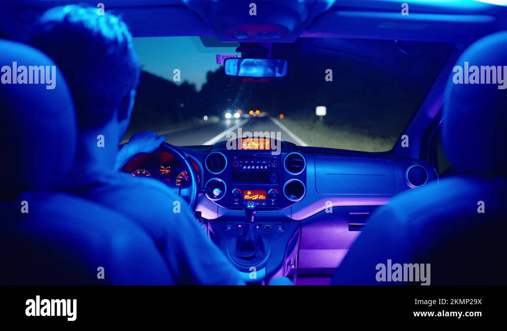 Neon lights person car driving on road time lapse fast motion 4K Stock ...