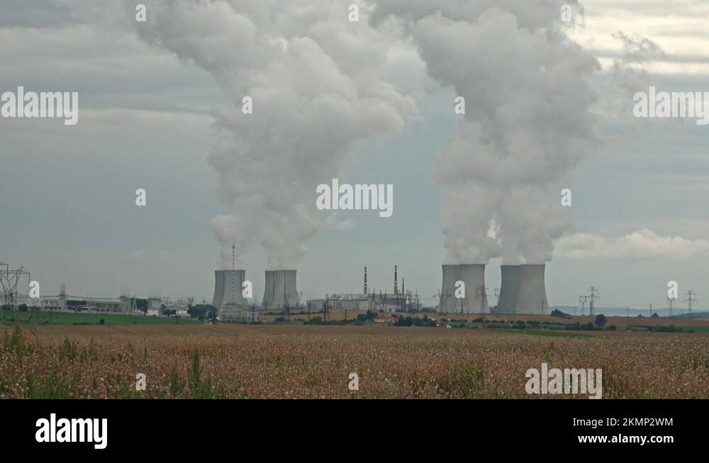 Cooling towers of a nuclear power plant. Nuclear power station Dukovany ...