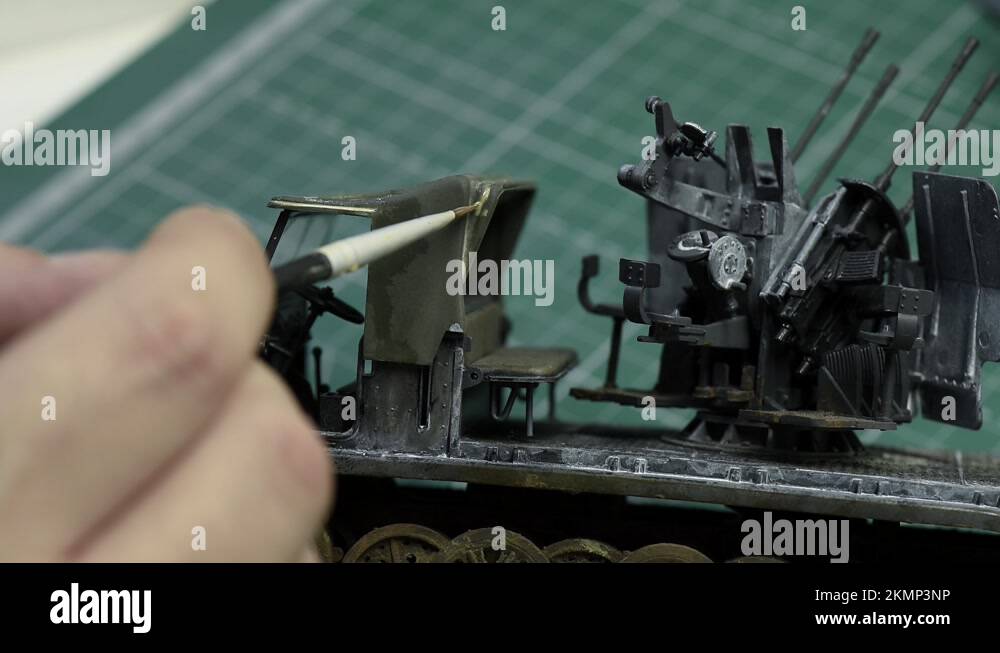 Scale Modeling. Weathering 1:35 Model of 20mm flakvierling Stock Video ...