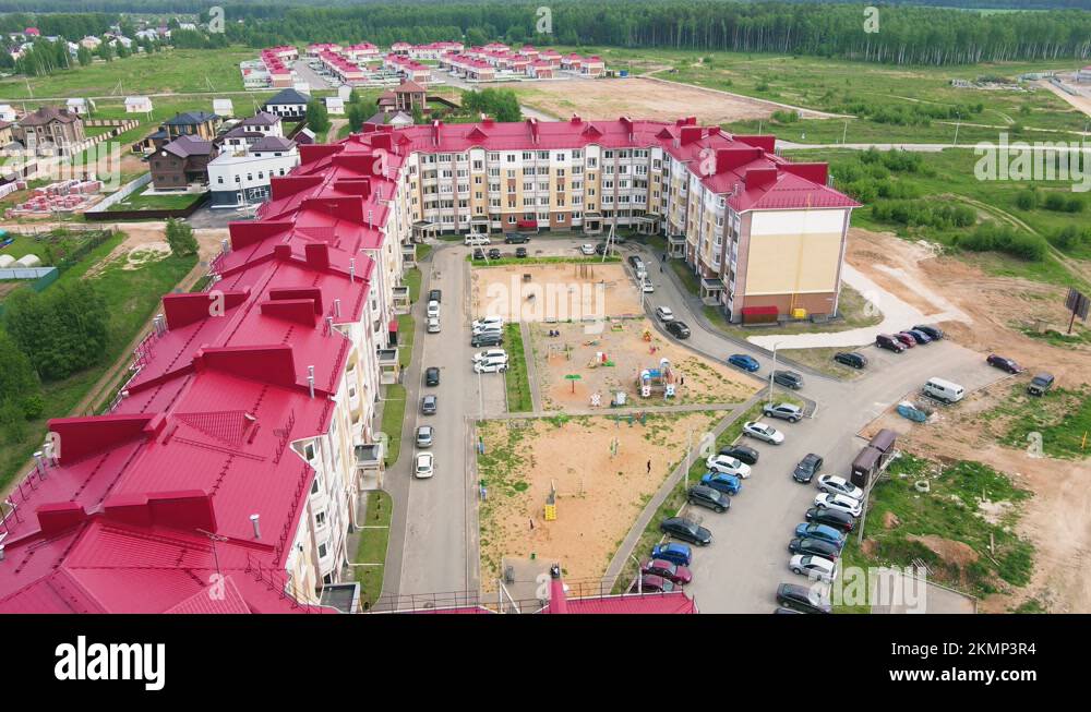 New building in the suburbs, flight over a new modern apartment ...