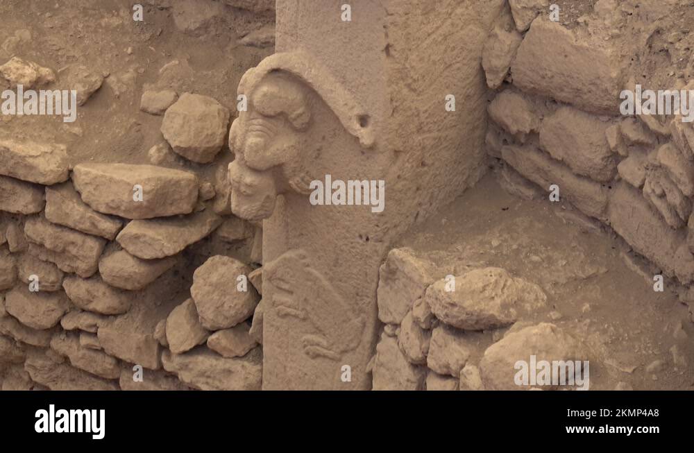 Well preserved tiger and pig animal relieves on the stone pillars Stock ...