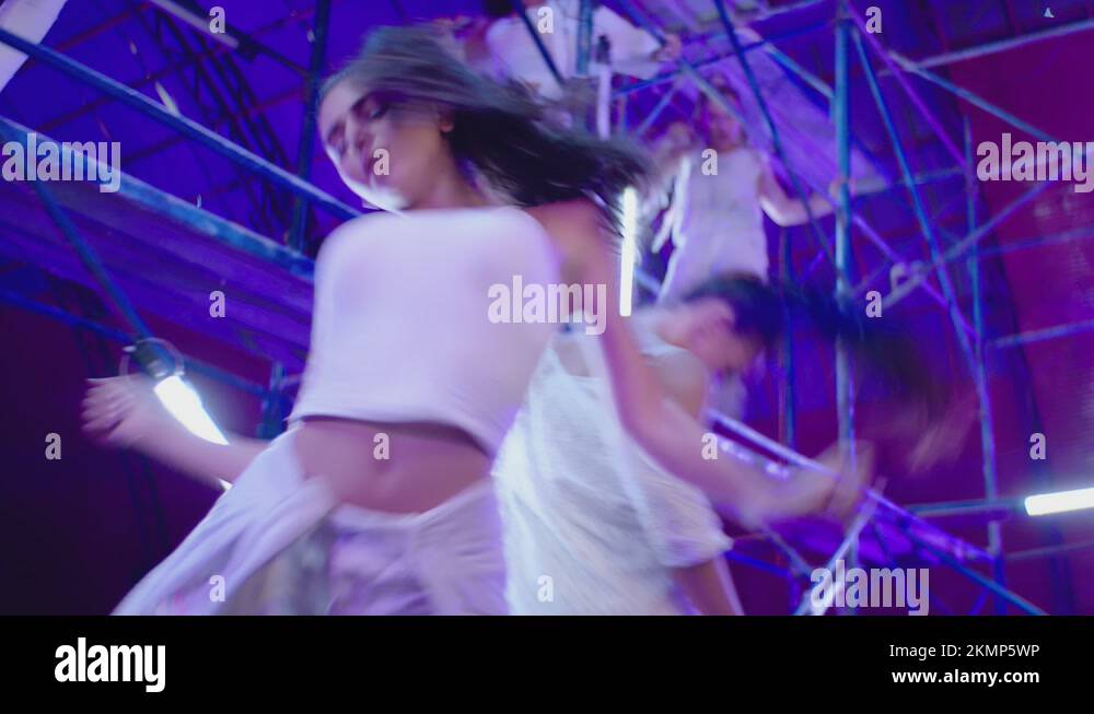 Girl Dancers dancing , twerking inside abandoned building in high construction Stock Video ...