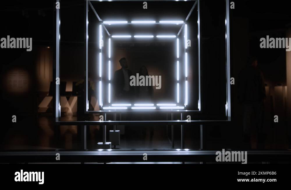 Futuristic art installation of led squares blinking lights and people Stock Video Footage - Alamy