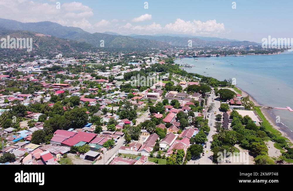 Aerial drone of capital city Dili in Timor Leste, South East Asia, high ...