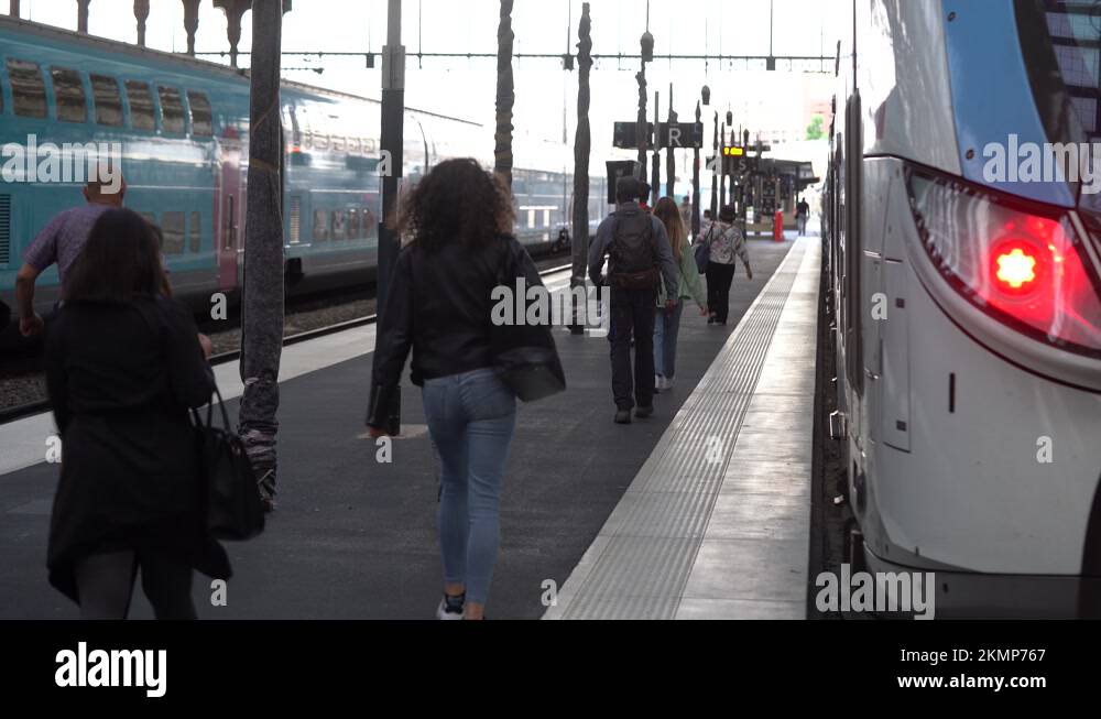 Passenger train at platform in the Gare De Lyon railway station in ...