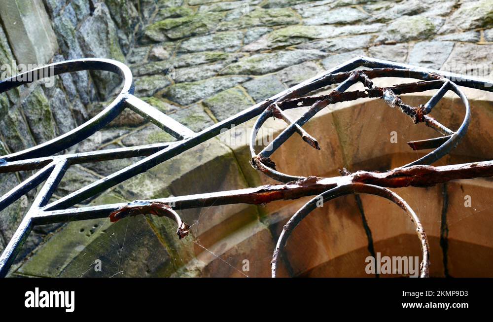 Caernarfon town rusted wrought iron star of David gate entrance to ...