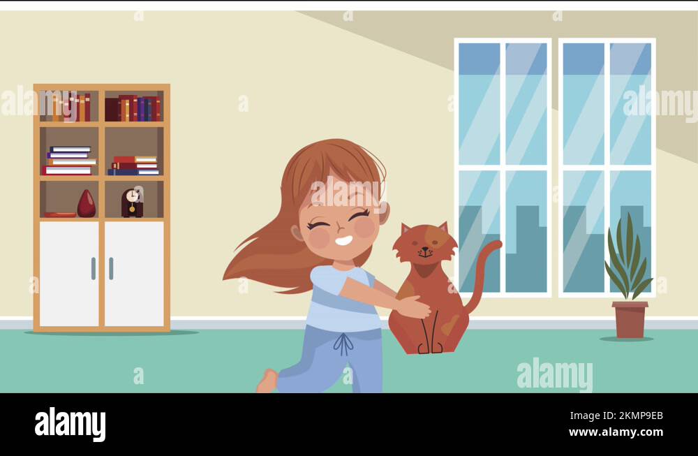 Little girl with cat cartoon Stock Videos & Footage - HD and 4K Video ...
