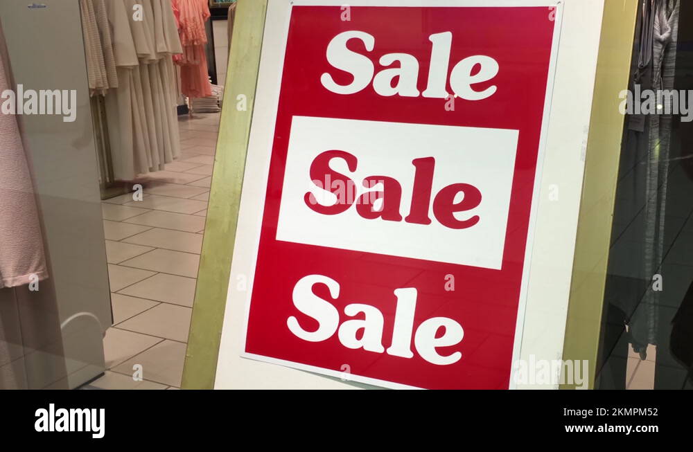 Close up sale sign during shopping season in Burnaby shopping mall with ...