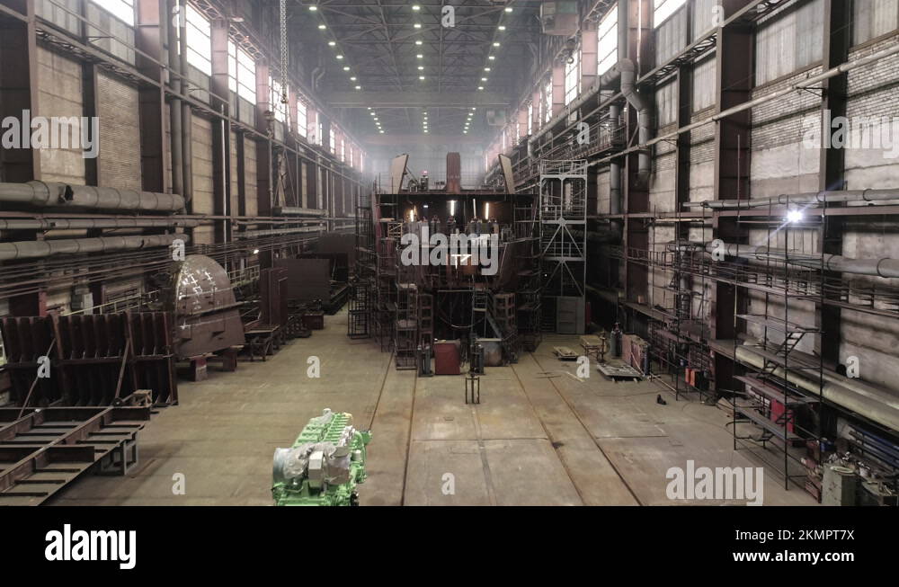 Huge main engine to install and repaired crab vessel in dock Stock ...