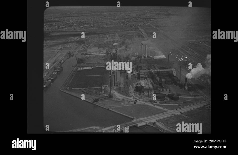 1920s: Looking down on factory from sky. Looking down on large factory ...