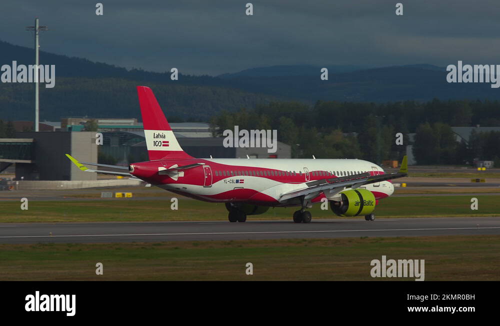 Air baltic airbus a220 airplane special livery latvia 100 oslo airport ...