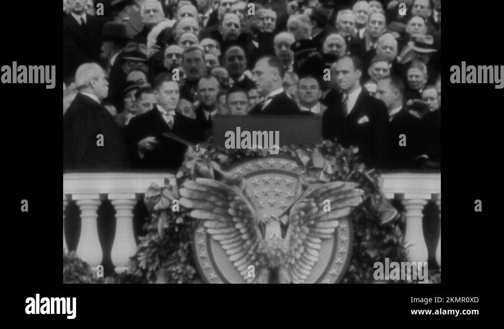1940s: Franklin D. Roosevelt being sworn in on platform full of people. Man Stock Video Footage ...
