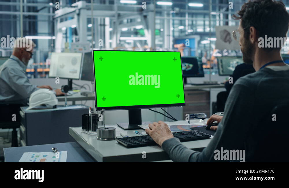 Engineers Use Green Screen Computer in Car Factory Stock Video Footage ...