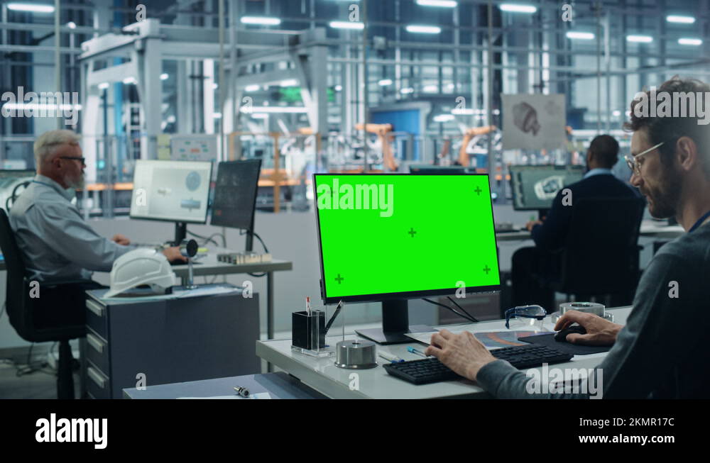 Engineers Use Green Screen Computer in Car Factory Stock Video Footage ...