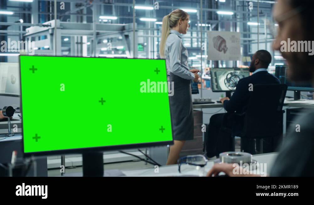 Engineers Use Green Screen Computer in Car Factory Stock Video Footage ...