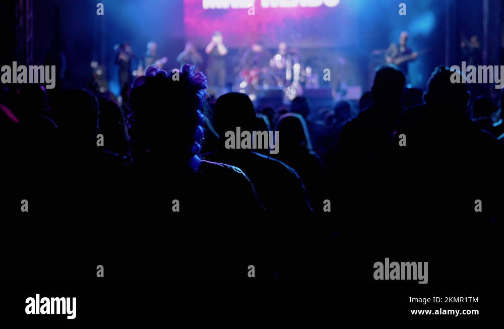 Crowd of People Stand near an Open Stage Looking a Rock Concert at ...