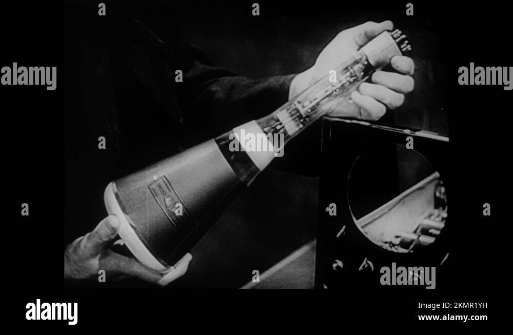 1940s: Man holds cathode ray tube. Illustration of inside of cathode ...