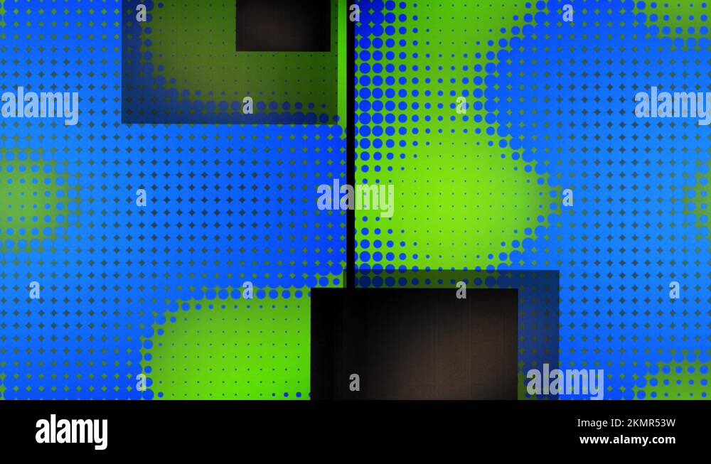 Animation of split screen with grey squares and blue pixels changing ...