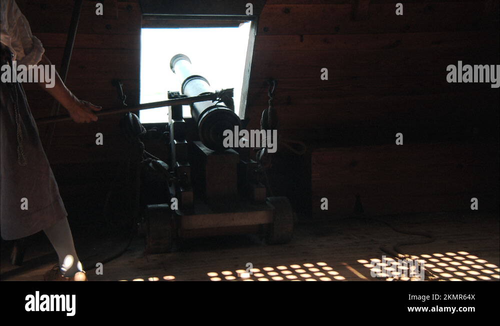 Cannon FIRES inside a Tall-ship, rigging, masts and giant sails at sea ...