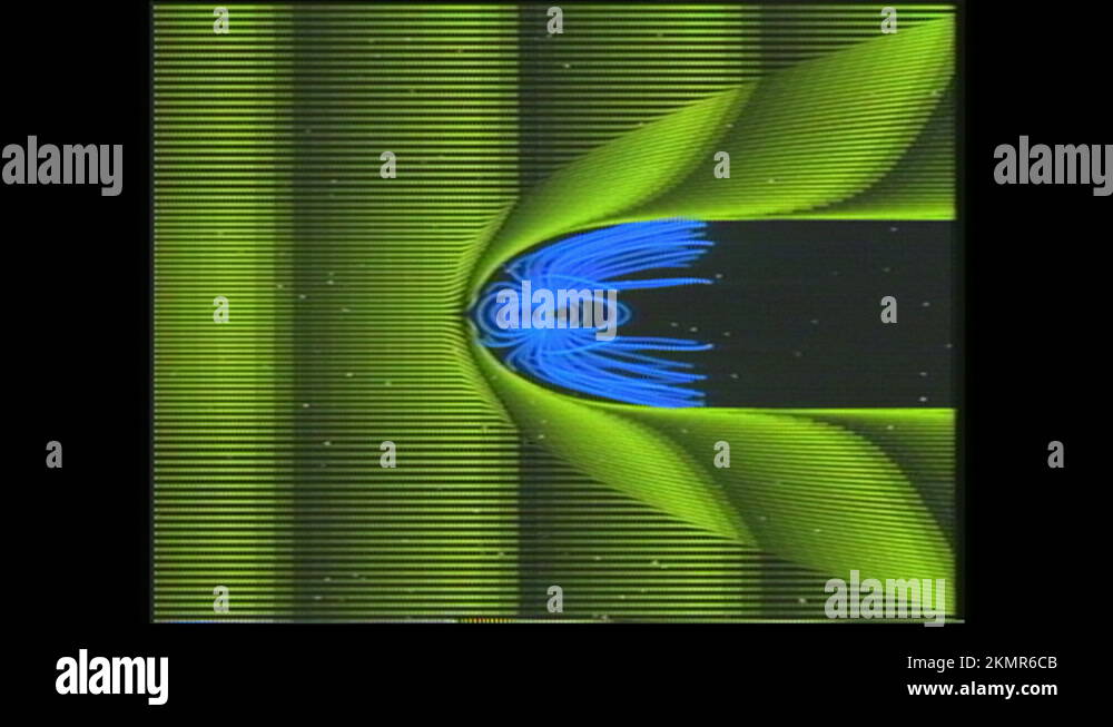 1990s: Animated yellow lines cascading over knot of blue lines in space ...