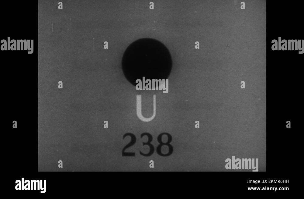 1950s: Animated uranium nucleus appears above atomic number. Unstable ...