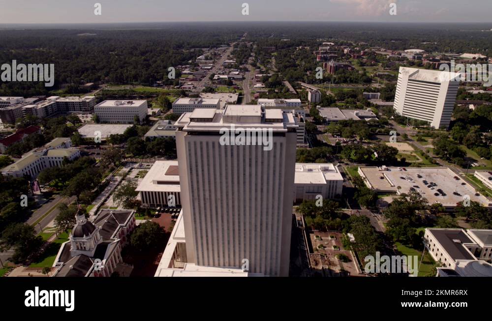 Aerial flyover and tilt down Florida State Capitol Tower. 5k drone clip ...