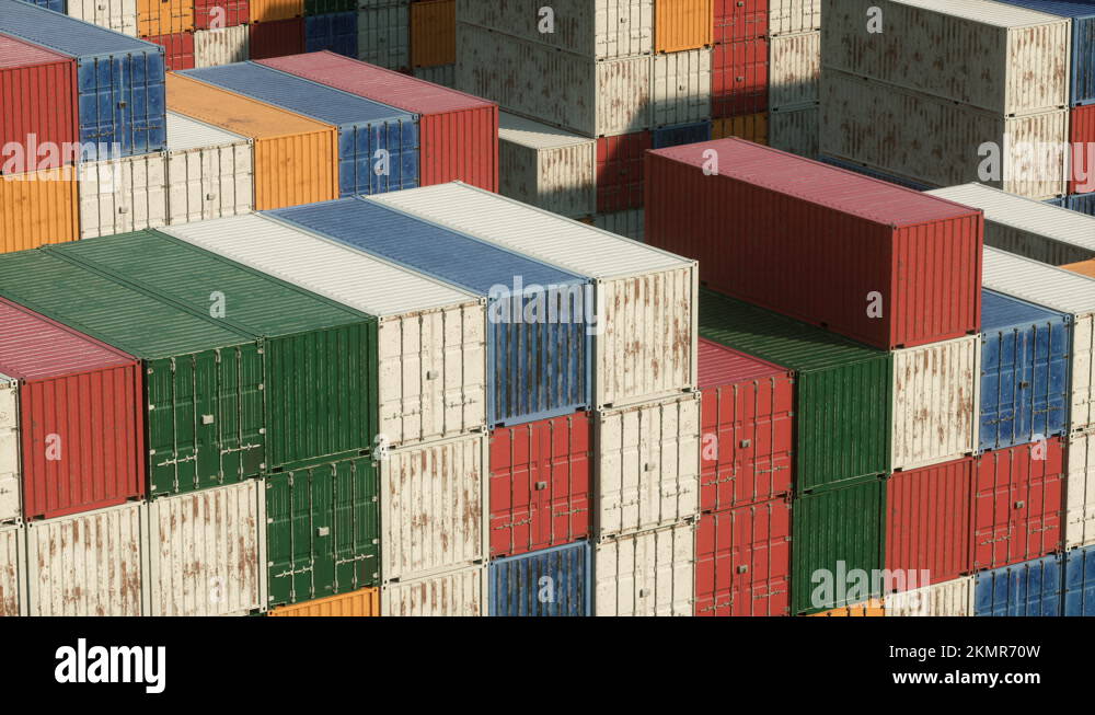 Cargo Shipping Containers Rows in Logistics Industry Concept Background ...