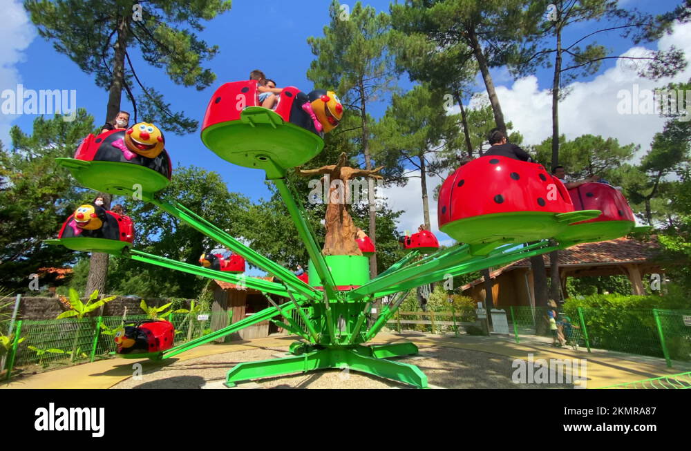 Ladybug-shaped merry-go-round in La Coccinelle amusement park in Gujan ...