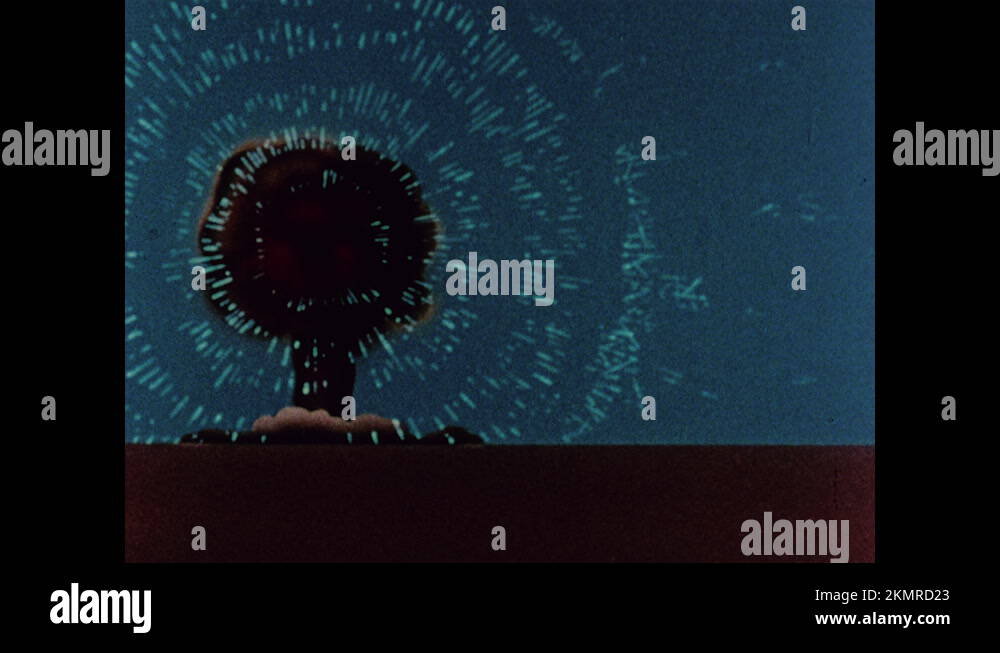 1960s: Red ball in sky, ball turns into atomic explosion, mushroom ...