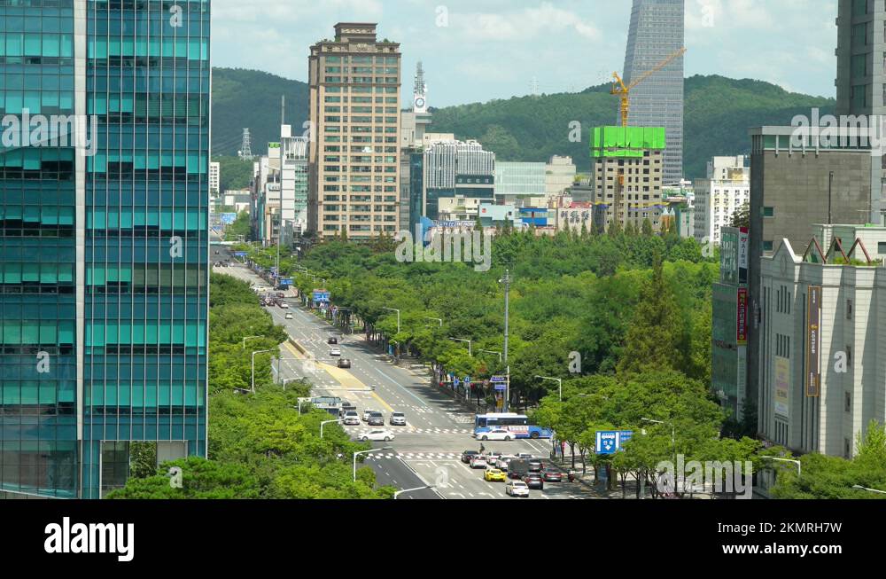 Daejeon Center Traffic On City Road With High-rise Buildings South ...