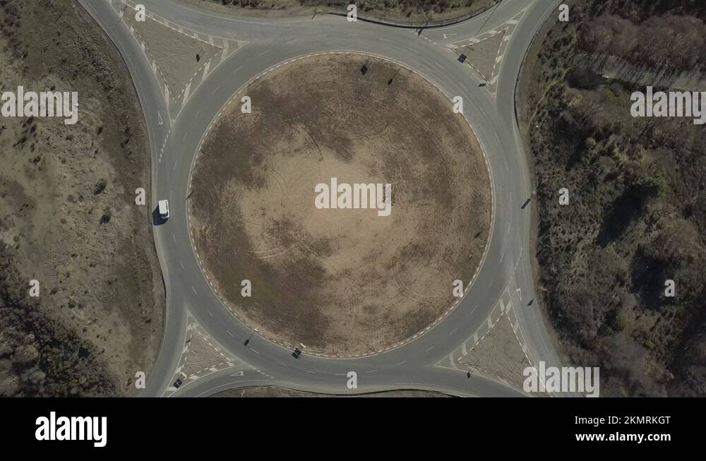 Traffic Roundabout in a Spanish Town Top Down Drone View Stock Video ...