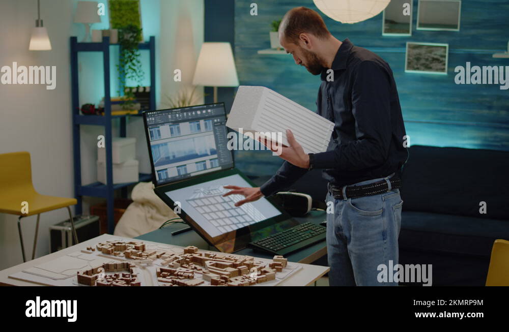 Man Working As Architect Analyzing Maquette In Hand Stock Video Footage Alamy
