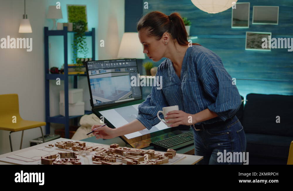 Adult Working As Architect With Maquette And Blueprints Stock Video Footage Alamy